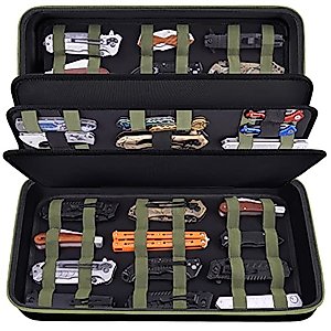 HESPLUS Knife Display Case for 65+ Pocket Knives, Folding Knife Organizer Butterfly Knife Storage Box Carrying Bag Knife Roll Collection Holder for Tactical Survival Outdoor Camping EDC Mini Knife