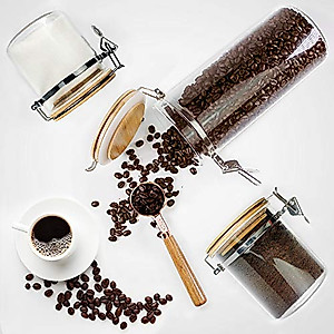 Glass Storage Jars with Airtight Locking Clamp Lids, Airtight Glass Canisters with Locking Lids, Glass Storage Containers with Bamboo Lid, Food Storage Containers, Glass Canister Sets, Set of 4