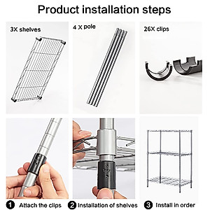 3 Tier Adjustable Storage Shelf Metal Storage Rack Wire Shelving Unit Storage Shelves Metal 500Lbs Capacity 11.8" D x 21.6" W x 31.5" for Pantry Closet Kitchen Laundry Silver