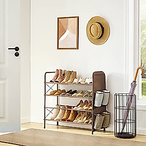 Tajsoon 4-Tier Stackable Shoe Rack, Expandable Hanging Shoe Organizer, Fabric Shoes Shelf Storage Organizer with X Shape Fixed Frame for Entryway Doorway, Bronze