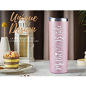 Onebttl Mother of The Bride Gifts, 20oz Stainless Steel Skinny Tumbler with Lid and Straw On Wedding Party for Brides Mom from Brides, Daughters (Glitter Pink)