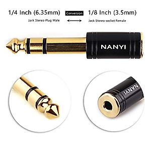 NANYI 1/4'' Male to 1/8'' Female Stereo Headphone Adapter Connect Cable, Upgrade 6.35mm Jack Stereo Socket Male to 3.5mm Jack Stereo Plug Female for Headphone, Amp Adapte, Black 1-Pack