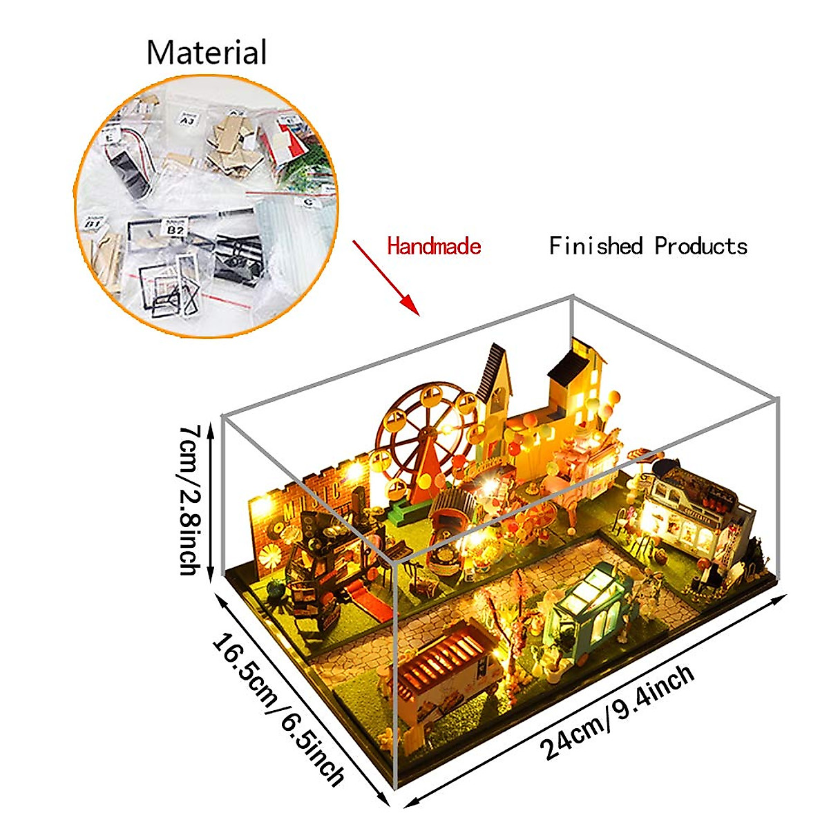 WYD 6pcs DIY Mini Car Train Shop House Combined Bus Shop Street Model 3D Wooden Miniature Dollhouse Kit with LED Lights and Furniture Kits (6PCS Car) for Friends