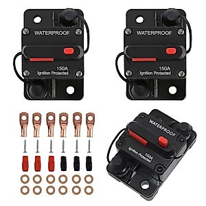 Tiooka 150 Amp Circuit Breaker 12V-48V 3 Pack with Manual Reset for Boat Trolling Motor Marine ATV Trailer Vehicles Stereo Audio Electronic Battery Solar System Waterproof Circuit Breaker
