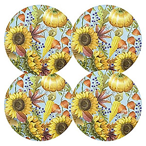 Sunflowers Pumpkins Placemats Washable Round Placemats for Dining Table Place Mats Table Mats for Kitchen Woven Placemats for Dining Room Home Kitchen Indoor Outdoor Placemats Mat