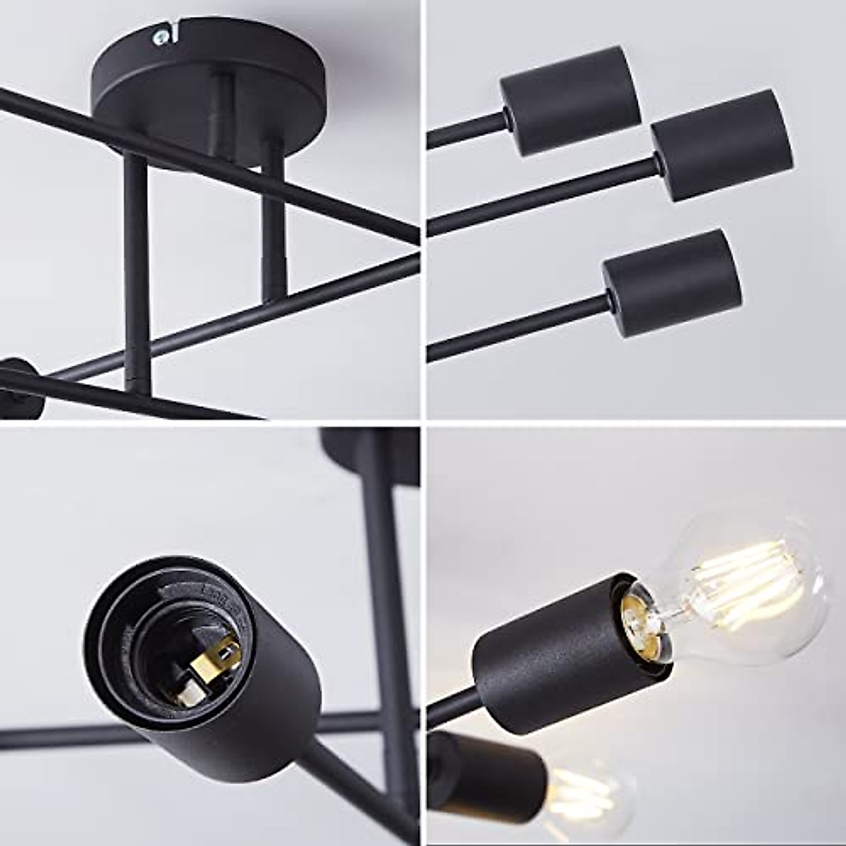 ANWIO Sputnik Chandelier, Mid Century Modern Nordic Pendant Lighting 6 Lights Black Ceiling Light Fixture Black Light for Living Room Kitchen, Bedroom, Dining Room, Kitchen, Office (Black)
