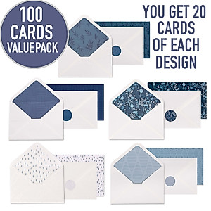 VNS Creations 100 pack Blank Cards with Envelopes & Stickers - All Occasion Blank Greeting Cards and Envelopes - Blank Note Cards with Envelopes 4x6 - Plain Blank Inside Navy Stationary Cards Set