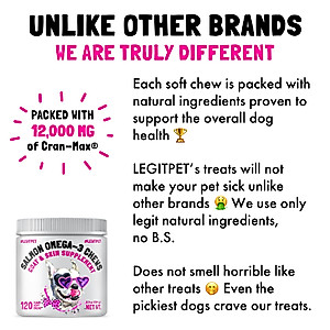 Omega 3 Alaskan Salmon Oil Treats for Dogs 120 Fish Oil Chew Supplement Skin and Coat Allergy and Itch Relief Hip & Joint Health Brain Shedding Hot Spots Treatment Omega 3 6 9 EPA & DHA Fatty Acids