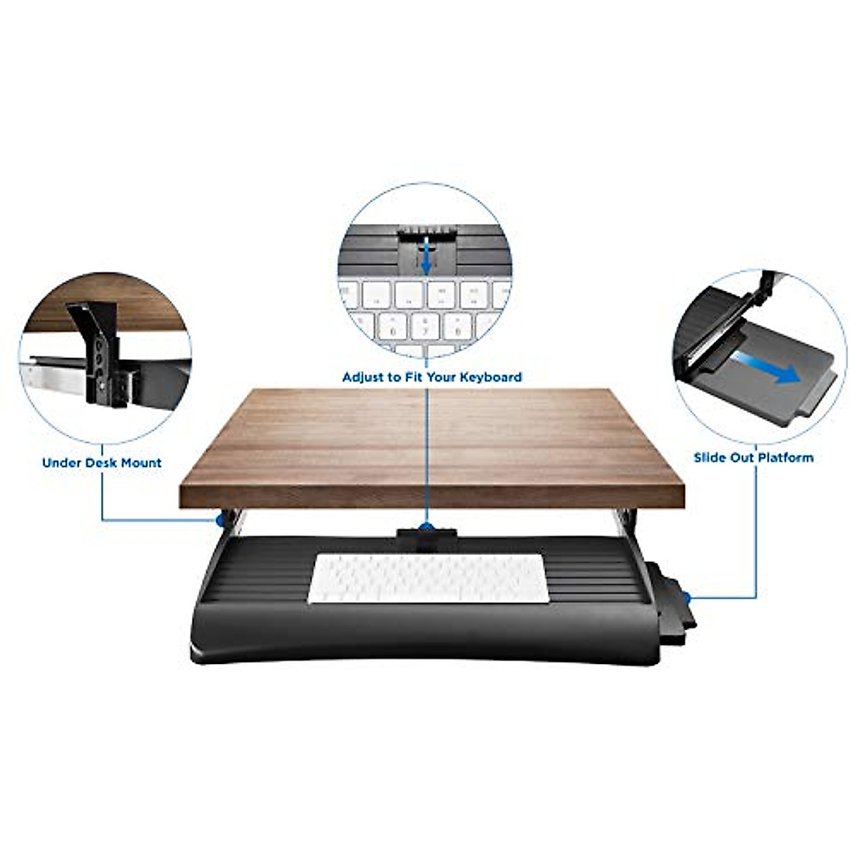 Mount-It! Keyboard Drawer Under Desk with Mouse Platform, Easy-Glide Sliding Under-Counter Computer Keyboard Tray 21 inch Wide