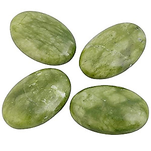 Rockcloud Oval Worry Stones,Palm Pocket Energy Stone,Healing Crystal with Velvet Bag,Green Jade
