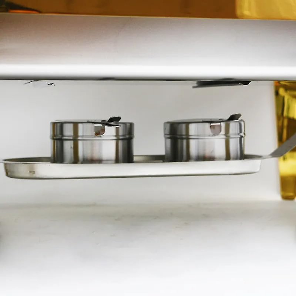 HONHPD 9 Quart Gold Stainless Steel Chafing Dish Buffet Set, Roll Top Rectangular Buffet Servers and Warmers Set Warming Tray, Chafer with Glass Window for Wedding, Parties, Catering（1pcs）