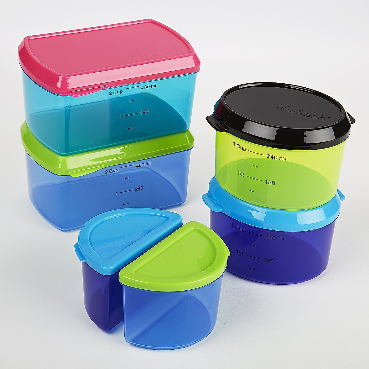 Fit & Fresh Kids' Reusable Lunch Box Container Set with Built-In Ice Packs, 14-Piece Healthy Lunch and Snack Kit, BPA-Free Microwave Safe, Portion Control