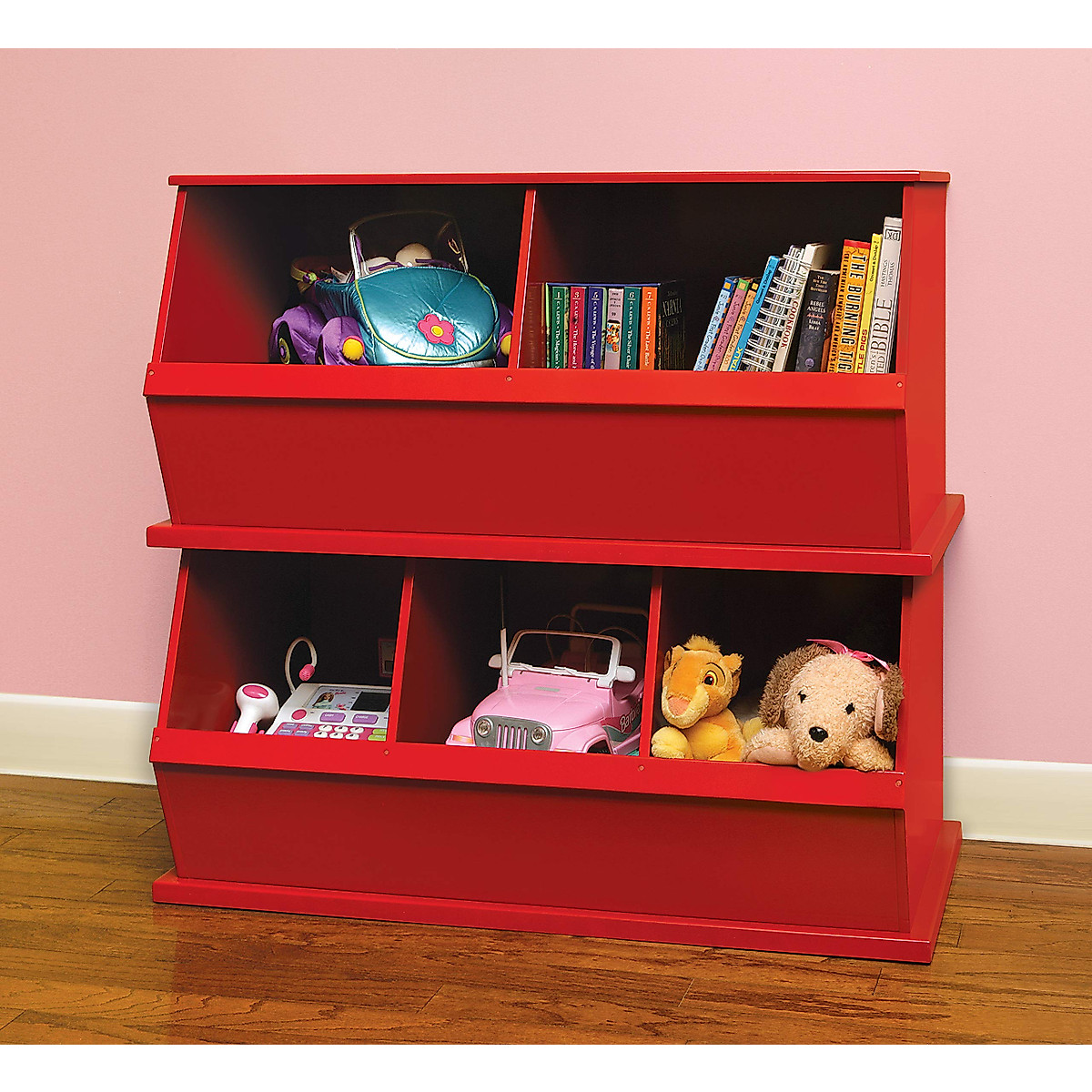 Badger Basket Two Bin Stackable Toy Storage Cubby Organizer - Crimson Red