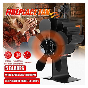 5- Stove Fireplace Fan High Effecient Heat Powered Log Wood Burner Stove Fan Eco-Fan Quiet Heat Distribution (Color : Black)