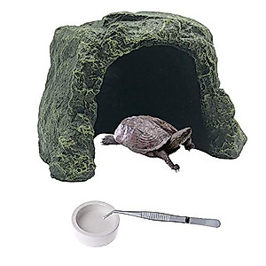 PINVNBY Large Reptile Hideout Cave,Resin Rock Hides Habitat Decor Lizard Box Shelter Tortoise Basking Terrace Pet Terrarium Nest Decoration for Gecko,Spiders,Frogs,Fish,Turtles and Hermit Crabs