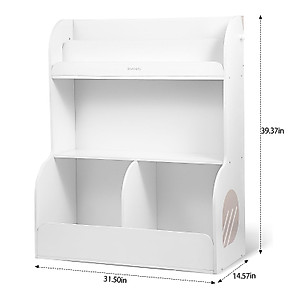 Asweets 2 in 1 Kids Bookshelf & Montessori Toy Storage Cubby, 3 Tiers Children Wooden Bookcase, Fit for Kids Room, Playroom, Kindergarten, Nursery, 31.5''L x 14.6''W x 39.4''H (White)