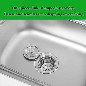 304 Stainless Steel Wash Sink freestanding Stainless Steel Solid Wood Washing Cabinet Large Simple Commercial with Faucet Stainless Sink (53x39x78 cm) Suitable for Kitchen Laundry
