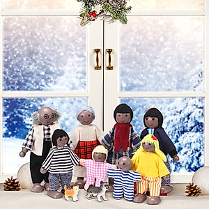 Skylety 10 Pcs Wooden Dollhouse Set of Mini People Figures Dolls Wooden Doll Pretend Play Figures Accessories for Pretend Dollhouse Toy(Stylish Style)