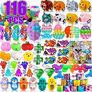 116 Pcs Party Favors for Kids 4-8, Easter Egg Fillers, Pop Fidget Bulk Toys, Pinata Goodie Bag Stuffers, Treasure Box Toys, School Classroom Rewards, Treasure Chest Prizes, Goody Bag Filler