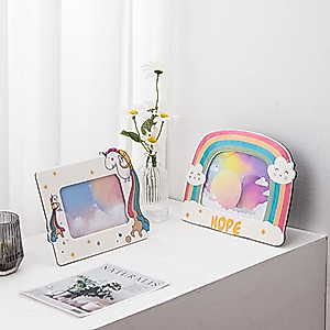 Ceramic Picture Frame Rainbow Decorative with High Definition Really Plexiglass Sheet for Table Top Desk Photo Display or Hanging White Color Memento (4x6/5x7)