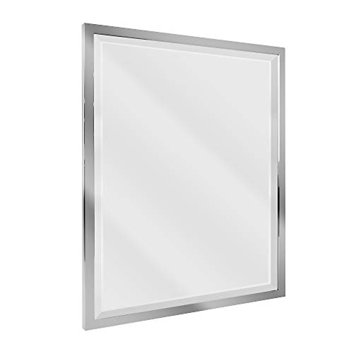 Head West Brushed Chrome Framed Bathroom Mirror - Beveled Edge Rectangle Vanity Mirror - Modern Living Room Accent and Home Decor with Vertical and Horizontal Mount - 24" x 30"