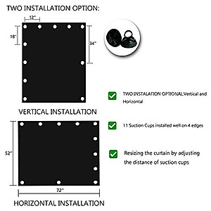 DREAM ART Anywhere Portable Blackout Curtain/Adjustable Blackout Shades/Temporary Blackout Blinds with Suction Cups for Nursery,Children Kids Bedroom or Travel Use,Dark Black,W51xL71Inch(130X180cm…