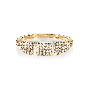 PAVOI 14K Gold Plated Slim Signet Ring with Sparkling Cubic Zirconia | Lightweight Dainty Statement Rings for Women (Yellow Gold, 7)