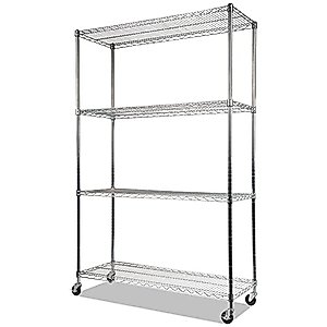 Alera NSF Certified 4-Shelf Wire Shelving Kit with Casters, 48w x 18d x 72h, Silver