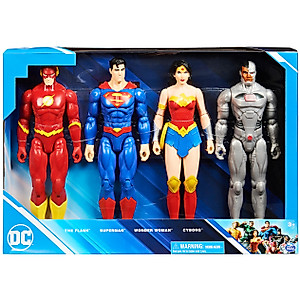DC Comics 12-inch Action Figure 4-Pack with Superman, The Flash, Wonder Woman and Cyborg, Kids Toys for Boys and Girls Ages 3+