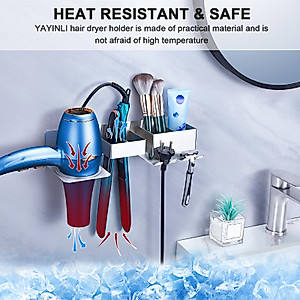 YAYINLI Hair Straightener Holder Wall, Blow Dryer and Curling Iron Holder Wall Mounted, Stainless Steel Hairdryer Holder Bathroom, Hair Tools Organizer with Plug Hook Storage, Salon Hair Dryer Holder
