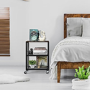 LIANTRAL 3 Tiers Rolling Cart, Utility Kitchen Storage Cart with Wheels Multifunctional Small Side End Table Nightstand for Home, Office
