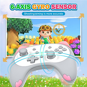 IINE Cute Switch Controller, Bluetooth Cartoon Kitten Switch Controllers Wireless, Kawaii Light Switch Gaming PC Controller with TURBO/Double Vibration Function, White