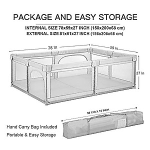 Baby Playpen,Kids Large Playard,Indoor & Outdoor Kids Activity Center,Playpen for Babies,Infant Safety Gates,Sturdy Play Yard for Toddler,Children's Fences Packable & Portable 81x61 (Grey)
