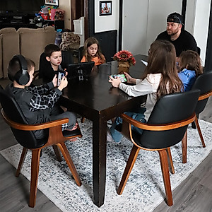 MCM Dining Chairs, Set of 2 Faux Leather Dining Chairs with Walnut Craftsmanship, Upholstered Faux Leather, Wooden Arms and Legs, Green Leather Dining Chair for Kitchen/Living Room (Green, Swivel)