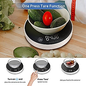 VOCOO Food Kitchen Scale Digital - 5KG/11lb Max Weight with 5 Units Grams Ounces Pounds, Clear LED Display and Tare Function, Food Scale for Cooking Baking Meat Weighing (White)