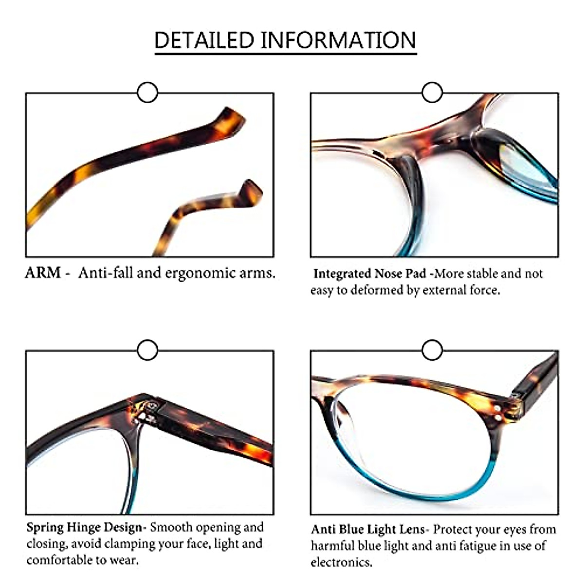 DXYXYO Blue Light Blocking Reading Glasses for Women 2.5+, 4 Pack Men Round Computer Readers with Spring Hinge