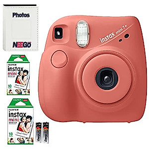Fujifilm Instax Mini 7+ Instant Camera Bundle-Deluxe Kit, Fuji Instax Mini Film (20 Sheets), NeeGo Photo Album (Coral)