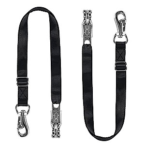 Trailer Tie for Horse Haulage, Cross tie with Adjustable Nylon Straps with Panic Snap and Bull Snap Fixed Eye Equestrian Equipment Black, Aadjustable from 28" to 46"