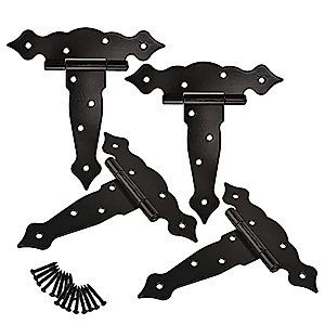 Garden Gate Hinges,Tee Shed Hinge, 4pc 6 Inch T-Shaped Flower Hinge, Slotted Bearing Door Paint Hinge for Wood Fence Decoration Classic Hinge with Screws Hinges