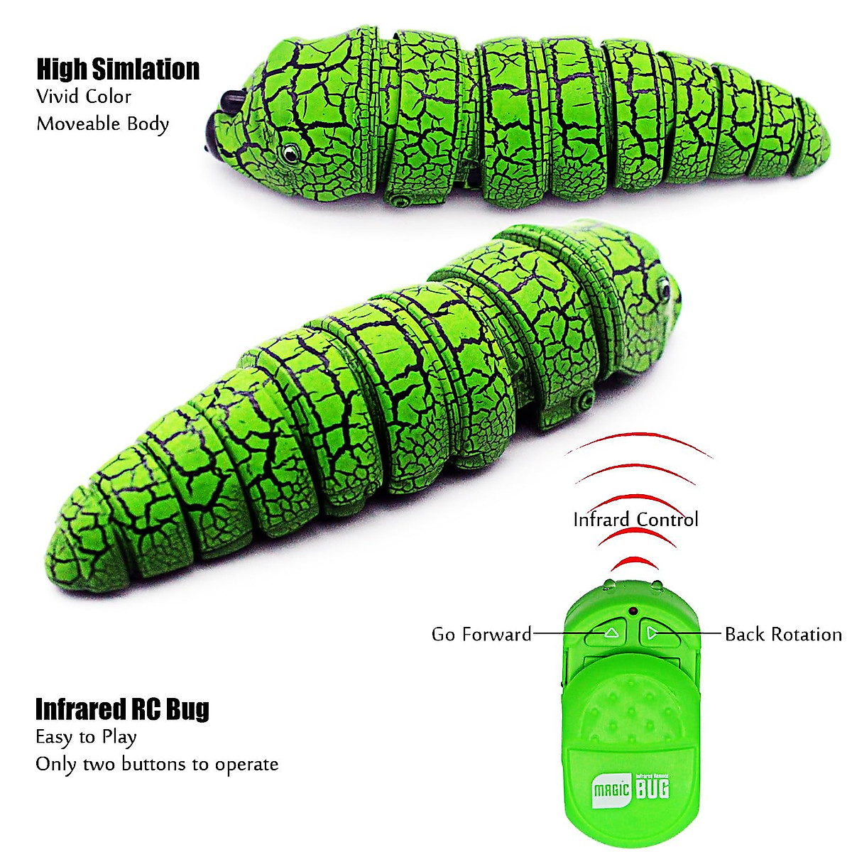 Tipmant RC Bug Remote Control Worm Realistic Caterpillar Inchworm Electronic Animal Toys Fake Insect Car Vehicle Kids Birthday Gifts (Green)