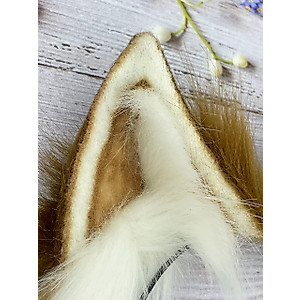 Agymo Brown Fox Ears Headband, Handmade Big Wolf Ears Cosplay, Animal Ears, Gorou Costume Headwear, Halloween Christmas Gifts, Funny Wolf Gifts