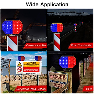 Aolyty Solar Strobe Warning Light, IP65 Waterproof Solar Safety Light Red & Blue Light Flashing Bright Warning Lamp 2 Modes for Construction Site, Traffic, Dock, Stop Sign, Roadblock, Crossroad