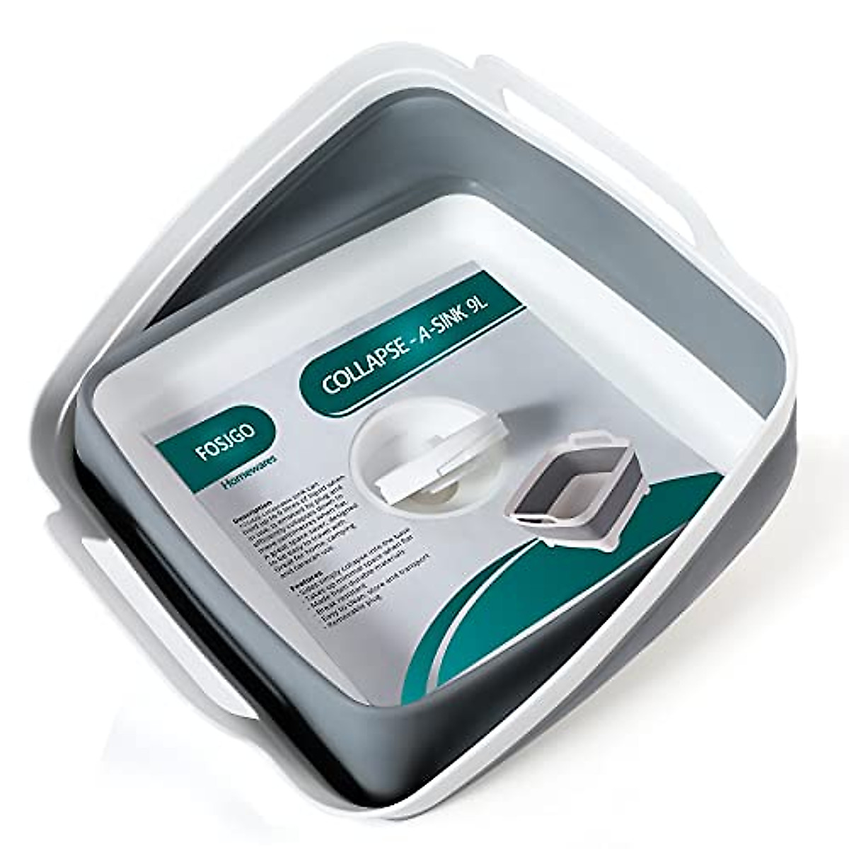 FOSJGO 9L Collapsible Dish Tub Portable Sink,Dishpan for Washing Dishes,Wash Dish Basin,Foldable Laundry Tub,Washing Basin with Drain Plug,Dishpan for Kitchen Sink,Camping Dish Washing Tub