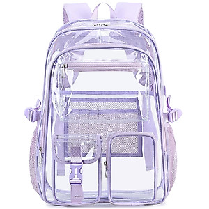 abshoo Large Clear Backpack For Girls Women School Bookbag Heavy Duty Transparent Backpack (Purple)
