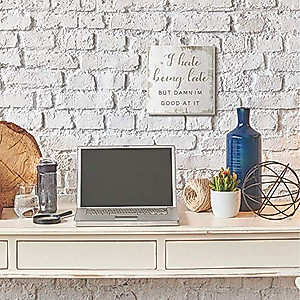 Stupell Industries Hate Being Late Funny Paint Textured Word, Design by Artist Daphne Polselli Wall Art, 12 x 12, Wood Plaque