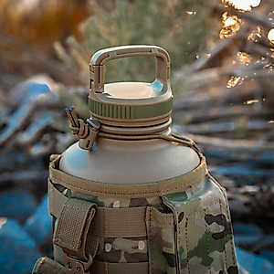 Iron Infidel Battle Bottle Straw Lid & Cleaner Brush Kit - 64 Oz Water Bottle Lid Replacement with Straw, Wide Mouth Lid, and Long Handle Water Bottle Cleaning Scrub Brush Tool (Green/Tan)