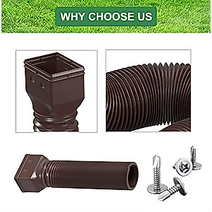 YOTODY Rain Gutter Downspout Extensions Flexible,Down Spout Drain Extender Diverter Extendable from 21 to 60 in,Screws for Included (Brown)