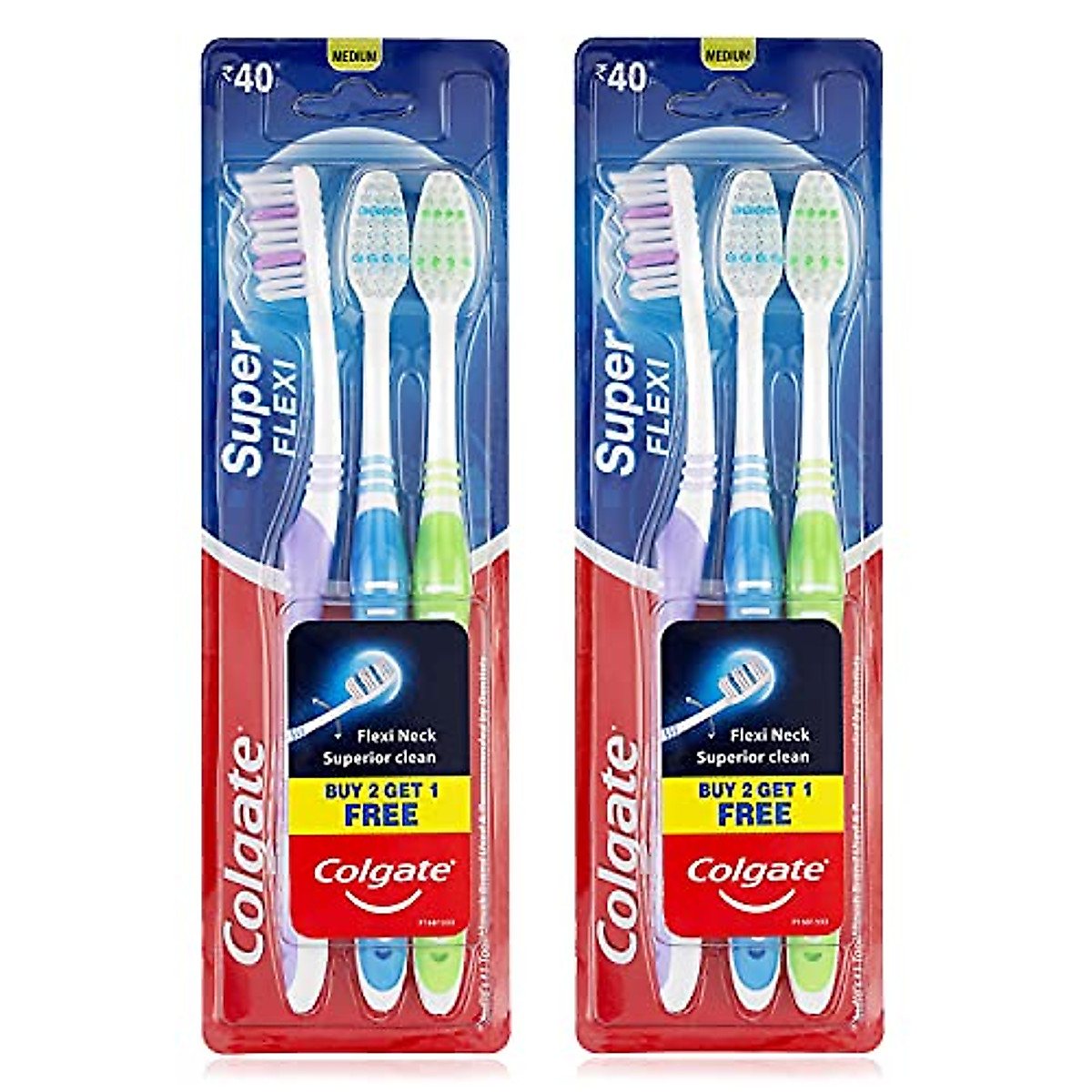 Colgate Super Flexi Toothbrush with Tongue Cleaner, Medium - Pack of 6