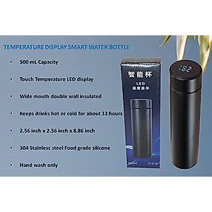 KD Double Wall Vacuum Flask, LED Temperature Display, 500 mL Stainless Steel Smart Water Bottle, Insulated, Coffee Mug, Tea Thermos (Black)
