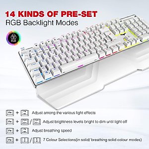 havit Wired RGB Mechanical Gaming Keyboard and Mouse Combo Set UK Layout, Blue Switch Mechanical Keyboard with Detachable Ergonomic Wrist Rest 4800Dots Per Inch Programmable Wired Mouse, White